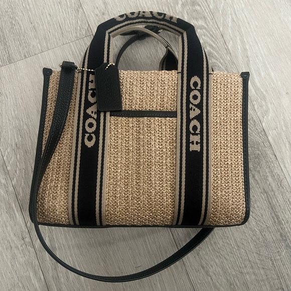 Coach | Bags | Coach Straw Tote Bag With Black Logo Trim | Poshmark